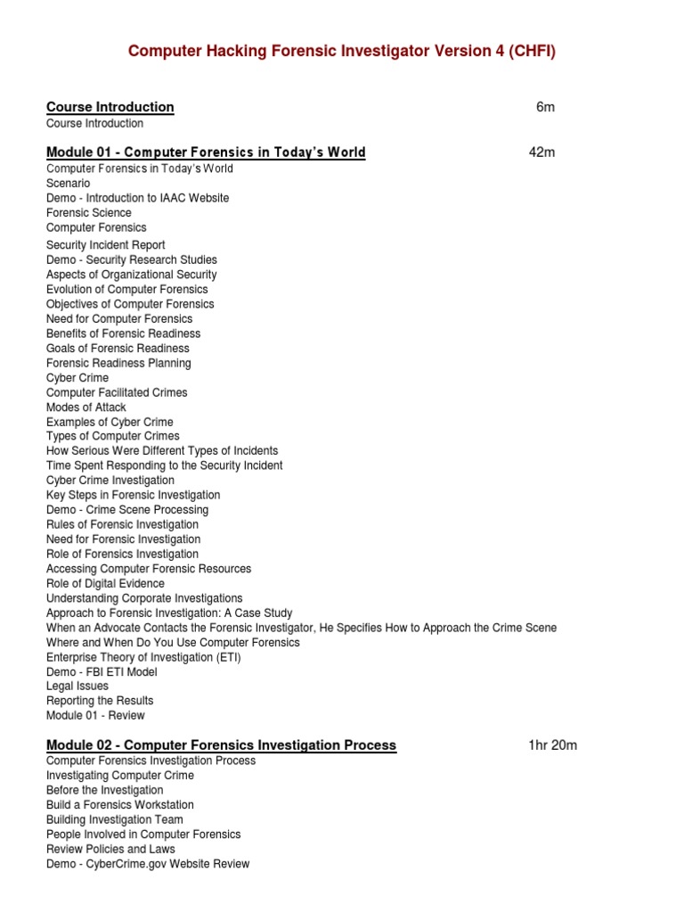 Computer Hacking Forensic Investigator Version 4 (CHFI) : Course ...