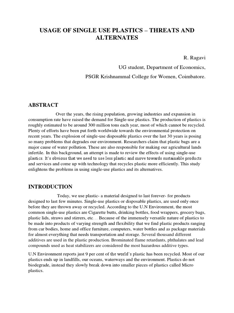 Single-Use Plastics: Impacts and Alternatives | PDF | Plastic | Polystyrene