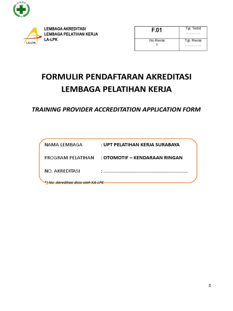 Formulir Pendaftaran Akreditasi LPK | PDF