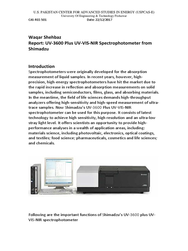 Report UV-3600 Plus UV-VIS-NIR Spectrophotometer From Shimadzu | PDF ...