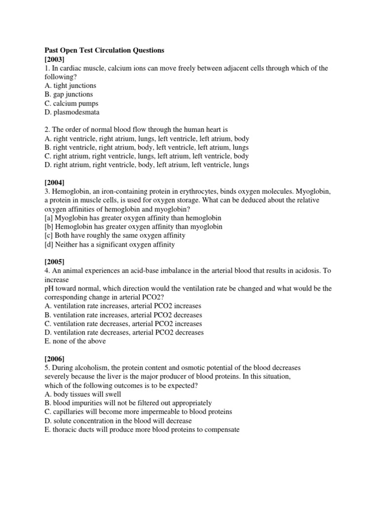 Ch. 42 Past Test Circulation Questions | PDF | Blood | Vein