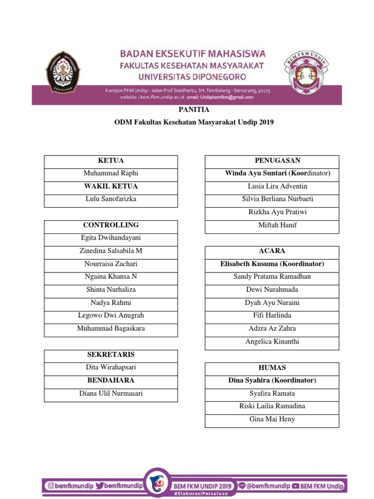 Daftar Panitia Odmf Undip 2019 | PDF