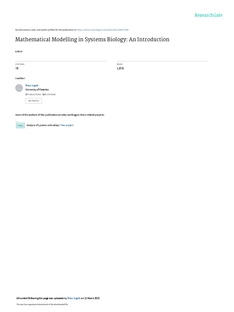 Mathematical Modelling in Systems Biology An Intro | PDF | Mathematical ...