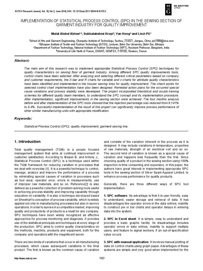 Implementation of Statistical Process Control (SPC) in The Sewing Section of Garment Industry ...