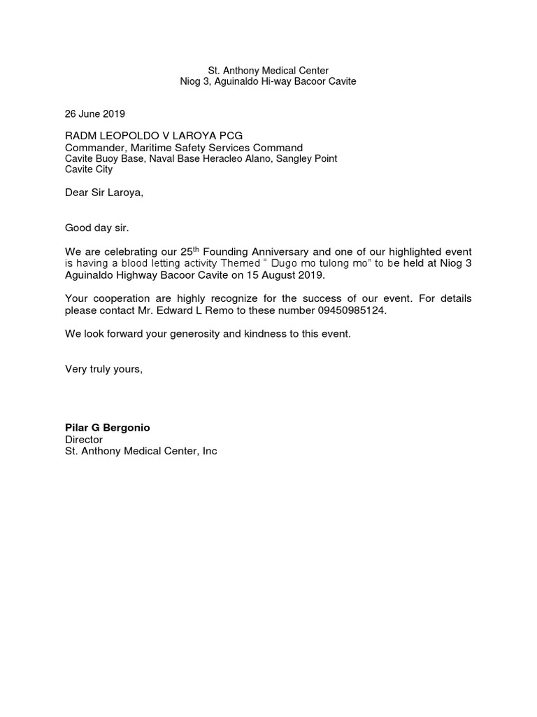 Incoming LETTER BLOOD LETTING | PDF