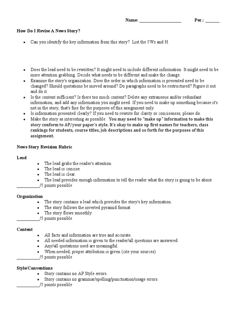 News Story Revision Guidelines | PDF | Grammar | Human Communication
