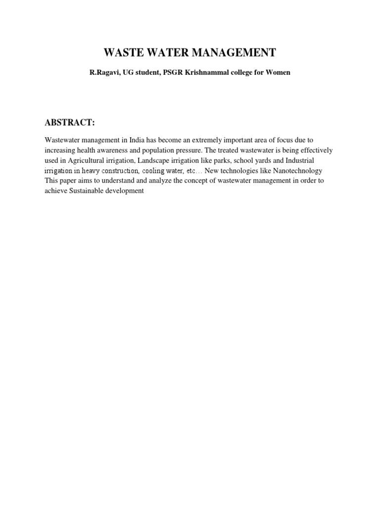 Waste Water Management Pdf Sewage Treatment Wastewater