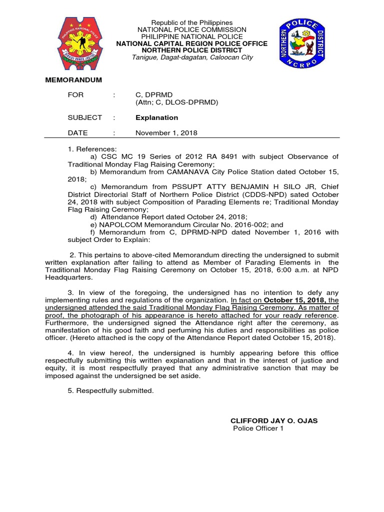 Memorandum: National Capital Region Police Office Northern Police ...