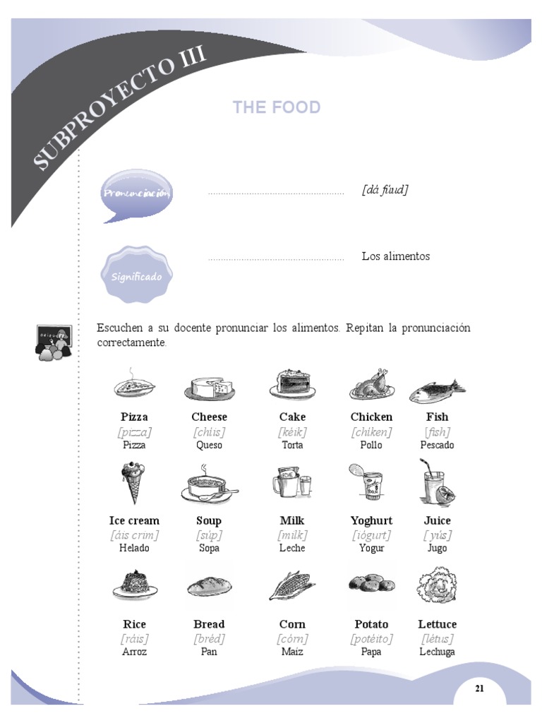 Vocabulario de Comida | Descargar gratis PDF | Alimentos | Cocina
