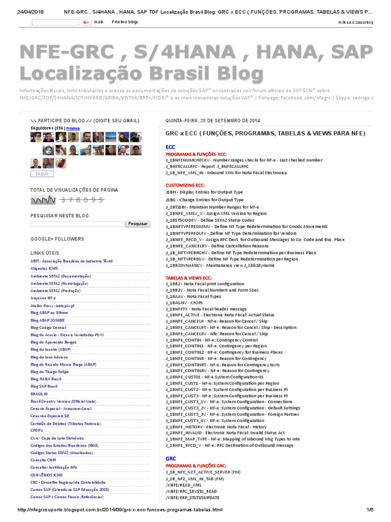 Nfe-Grc, S - 4hana, Hana, Sap TDF Localização Brasil Blog - GRC X Ecc ...