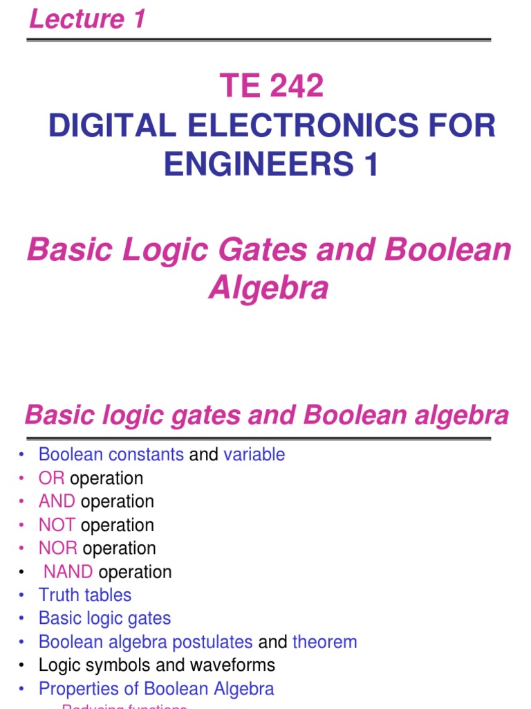 Digital Electronics For Engineers 1: Basic Logic Gates and Boolean ...