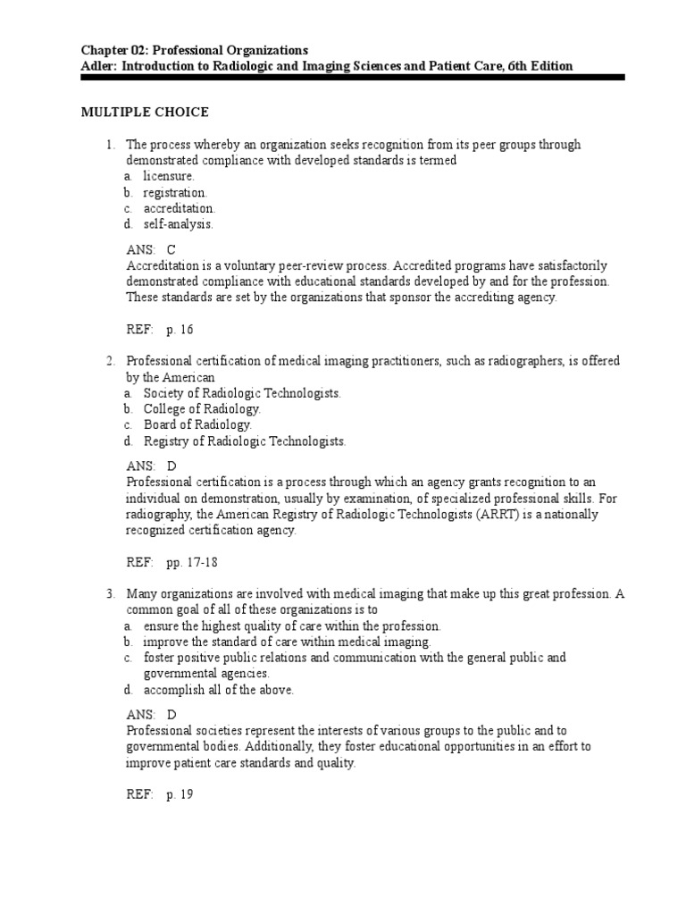 Samples of Test Bank For Introduction To Radiologic and Imaging ...