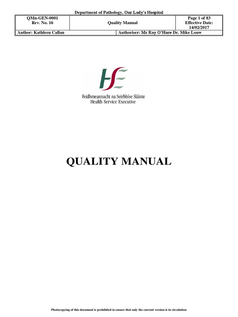 Pathology Quality Manual | PDF | Medical Laboratory | Blood Transfusion