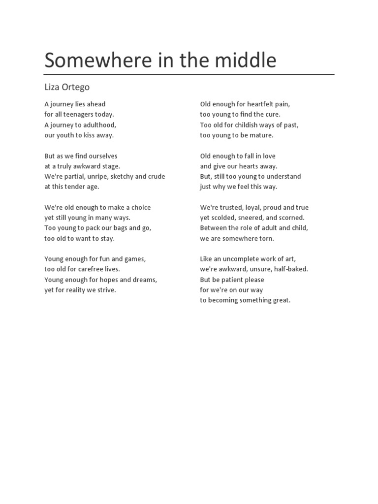 Somewhere in The Middle (Poem) | PDF | Poetry
