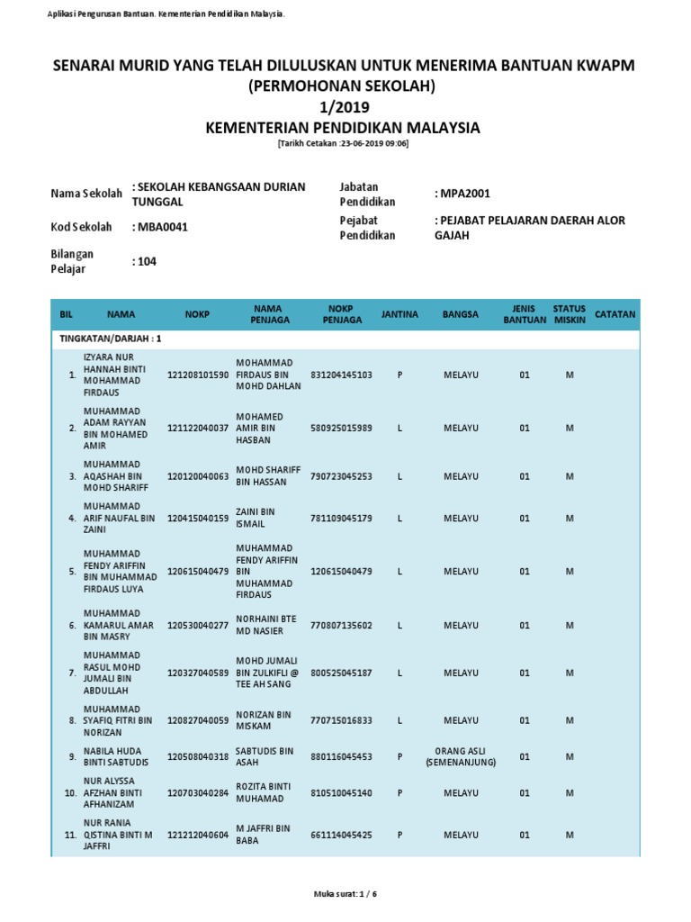 Cetak Senarai Pelajar Berjaya Permohonan - CFM | PDF