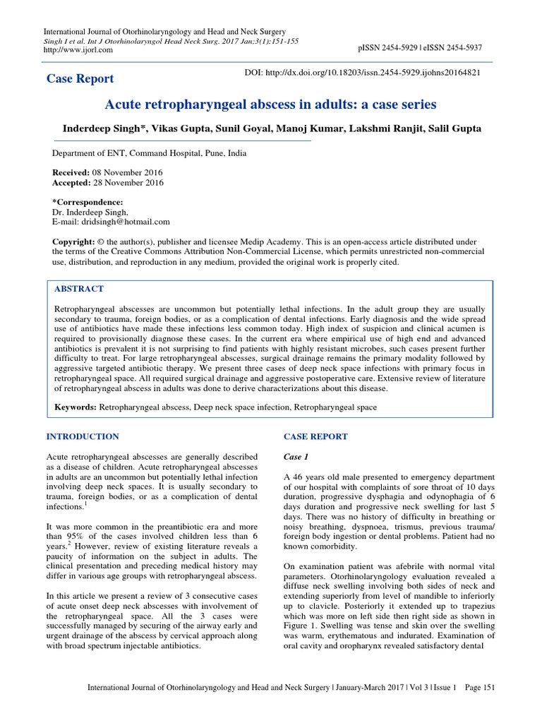 Acute Retropharyngeal Abscess in Adults: A Case Series | PDF | Surgery ...