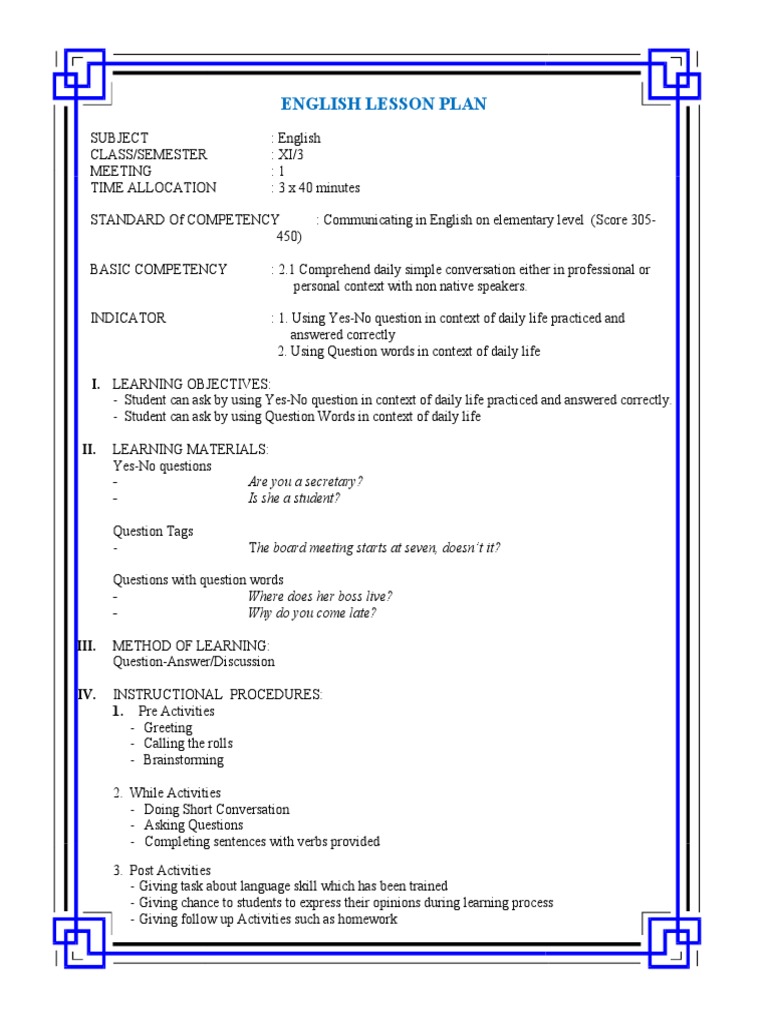 Contoh Lesson Plan | PDF