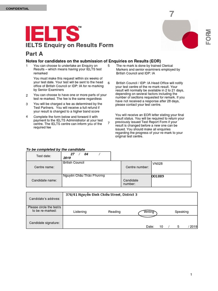 IELTS Enquiry on Results Form Guide | PDF | International English ...