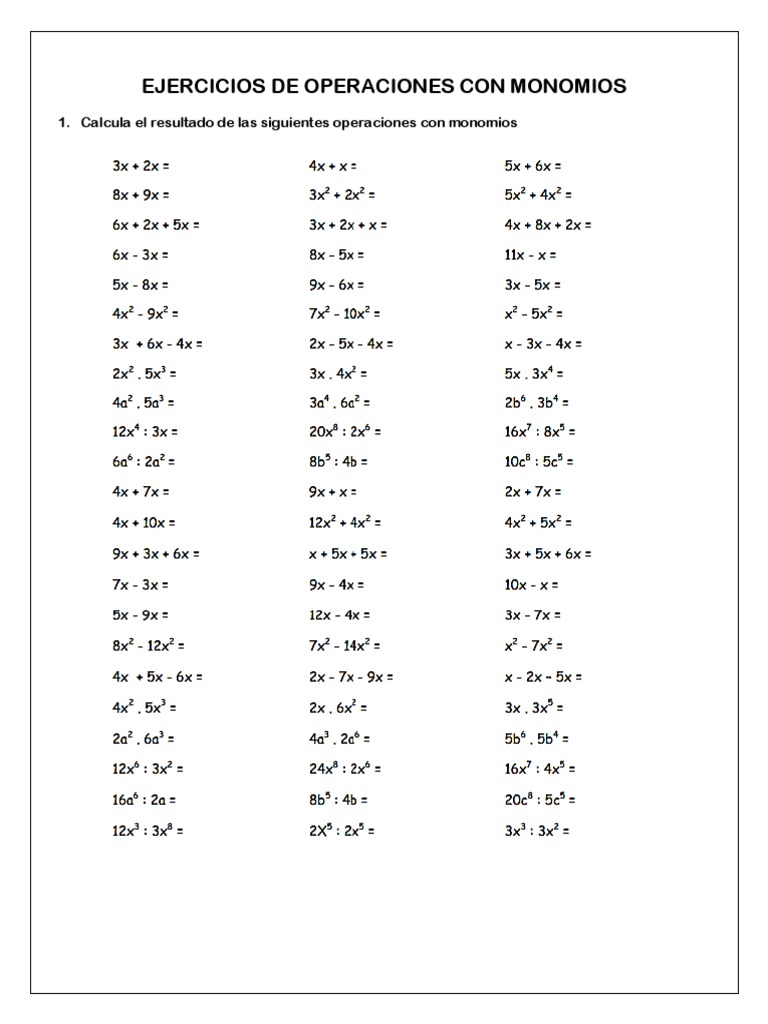 Operaciones Con Monomios | PDF