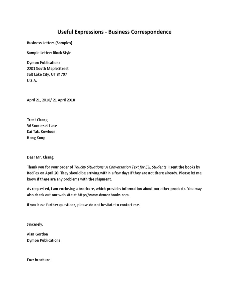 Business Correspondence Expressions Guide | PDF