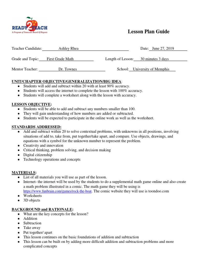 Edtpa Lesson Plan 2 | PDF | Worksheet | Teaching Mathematics