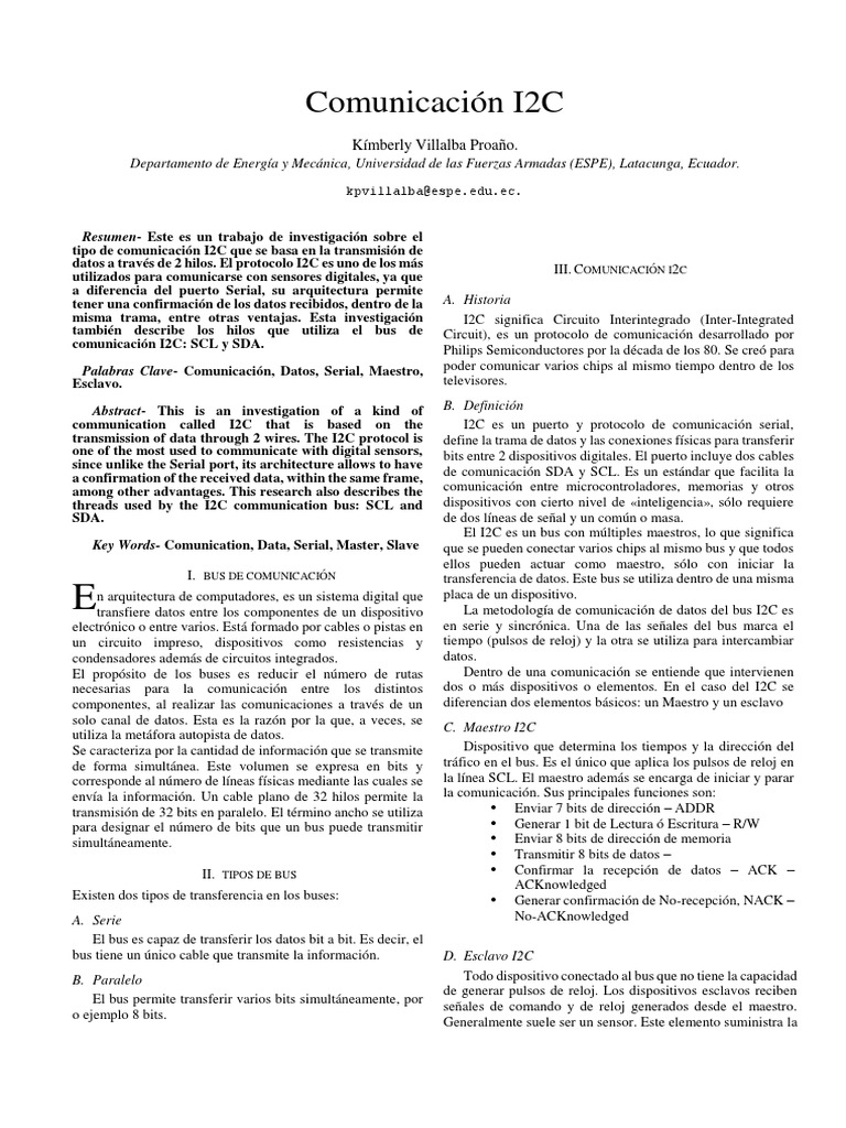 Comunicacion I2C | PDF | Datos de computadora | Ingeniería Informática