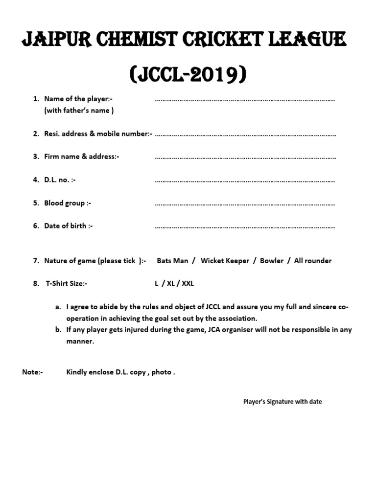 Jaipur Chemist Cricket League (jccl-2019) : Player's Signature With ...