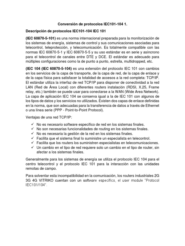 Descripción de Protocolos IEC101-104 | PDF