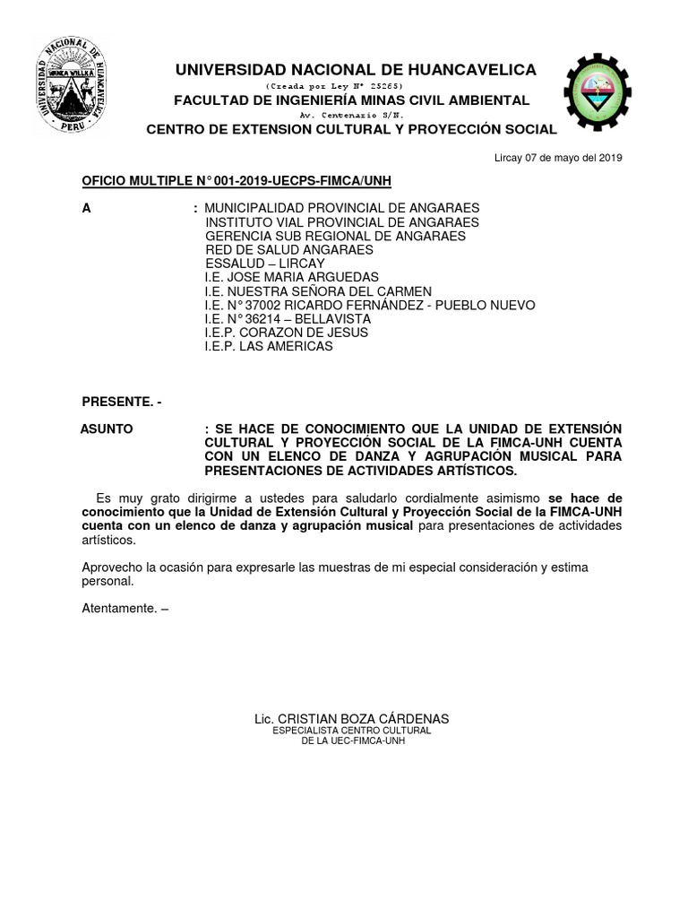 Oficio Multiple 001 - 2019 | PDF