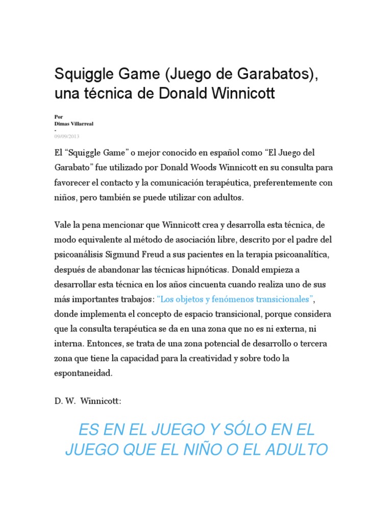 Squiggle Game de Winnicott | PDF | Psicoanálisis | Psicología clínica