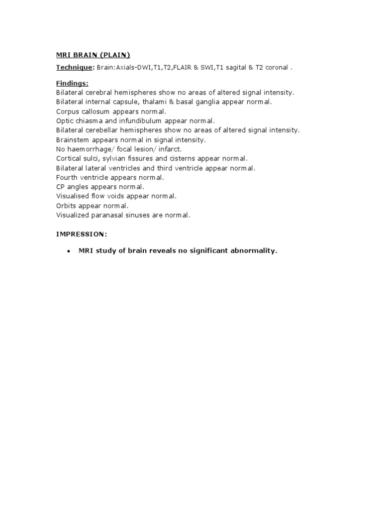 Normal MRI Brain Findings Report | PDF | Foreign Language Studies ...