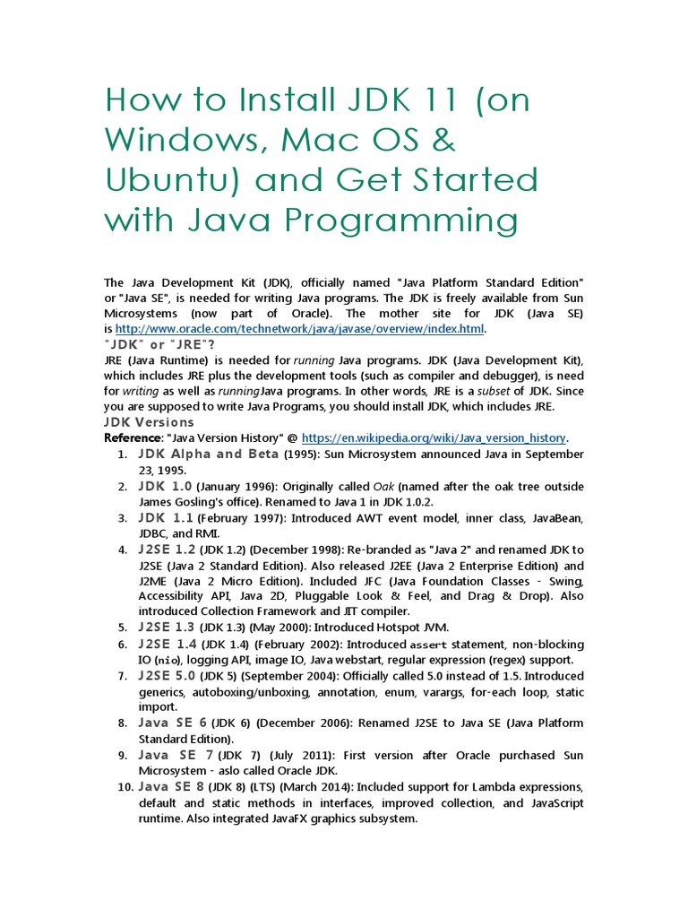 How To Install JDK 11 (On Windows, Mac OS & Ubuntu) and Get Started With Java Programming | PDF ...
