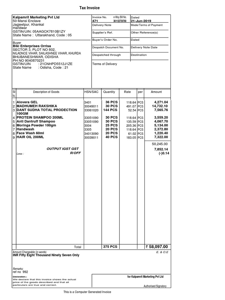 Tax Invoice: Output Igst GST R/Off | Download Free PDF | Invoice | Taxation