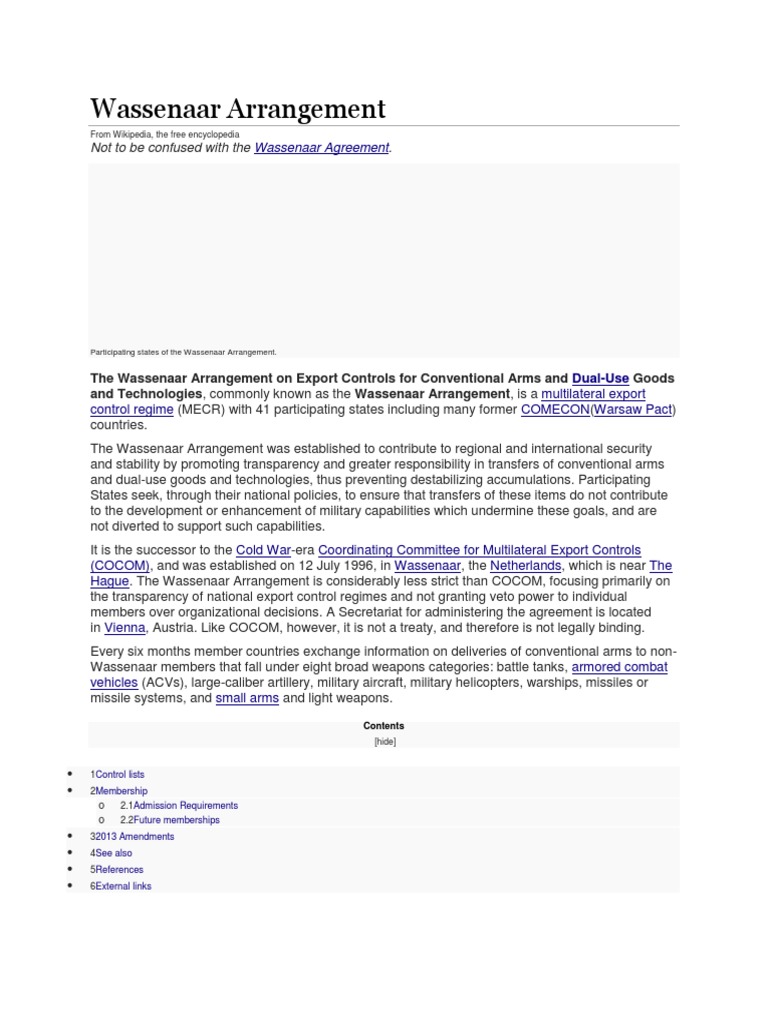 Wassenaar Arrangement Export Control Regime | PDF | Security | Global Politics