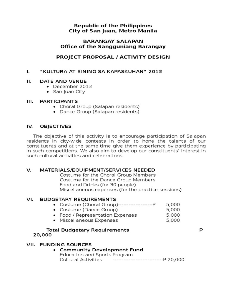 Barangay Salapan Activity Design 2013 | PDF