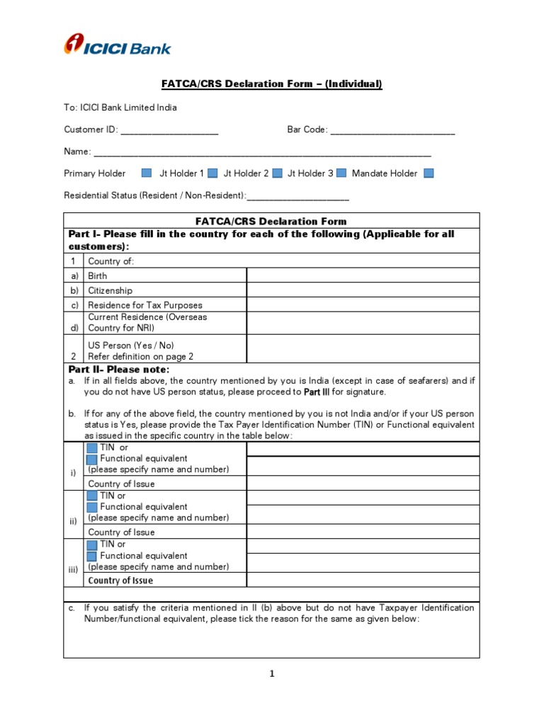FATCA/CRS Declaration Form - (Individual) | PDF | Identity Document ...