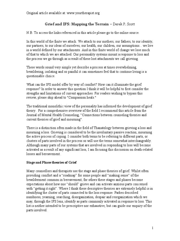 Grief and IFS Mapping The Terrain4 PDF | PDF | Grief | Psychotherapy