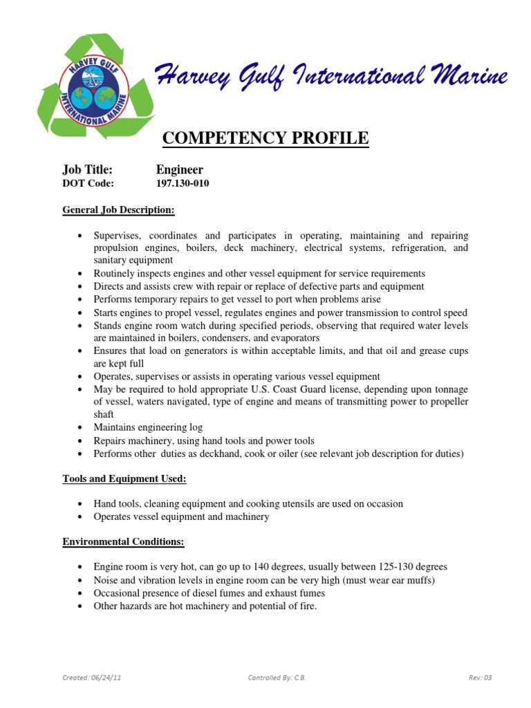 Harvey Gulf International Marine: Competency Profile | PDF | Nature