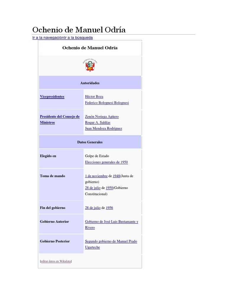 Ochenio de Manuel Odría | PDF | Gobierno | Elecciones