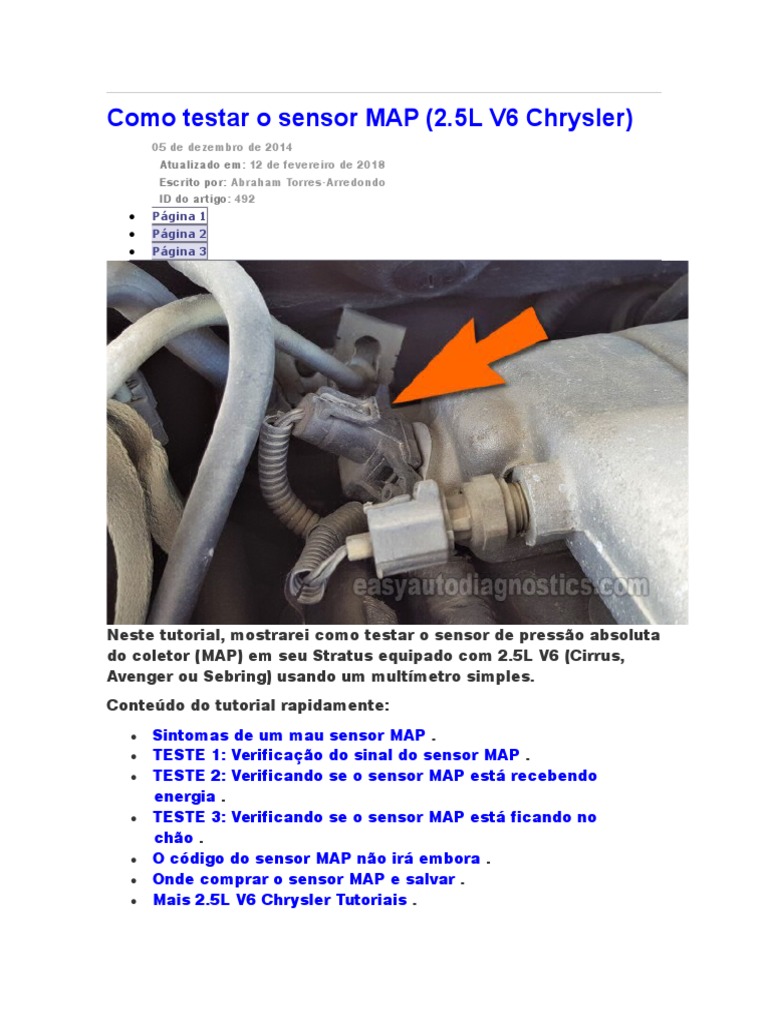 Como Testar o Sensor MAP Chrysler Cirrus/Stratus | PDF | Motores | Vácuo