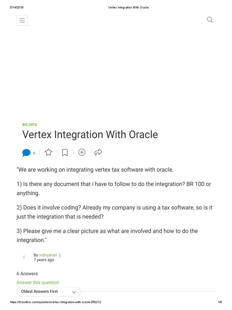 Vertex Integration With Oracle | PDF | Oracle Database | Oracle Corporation