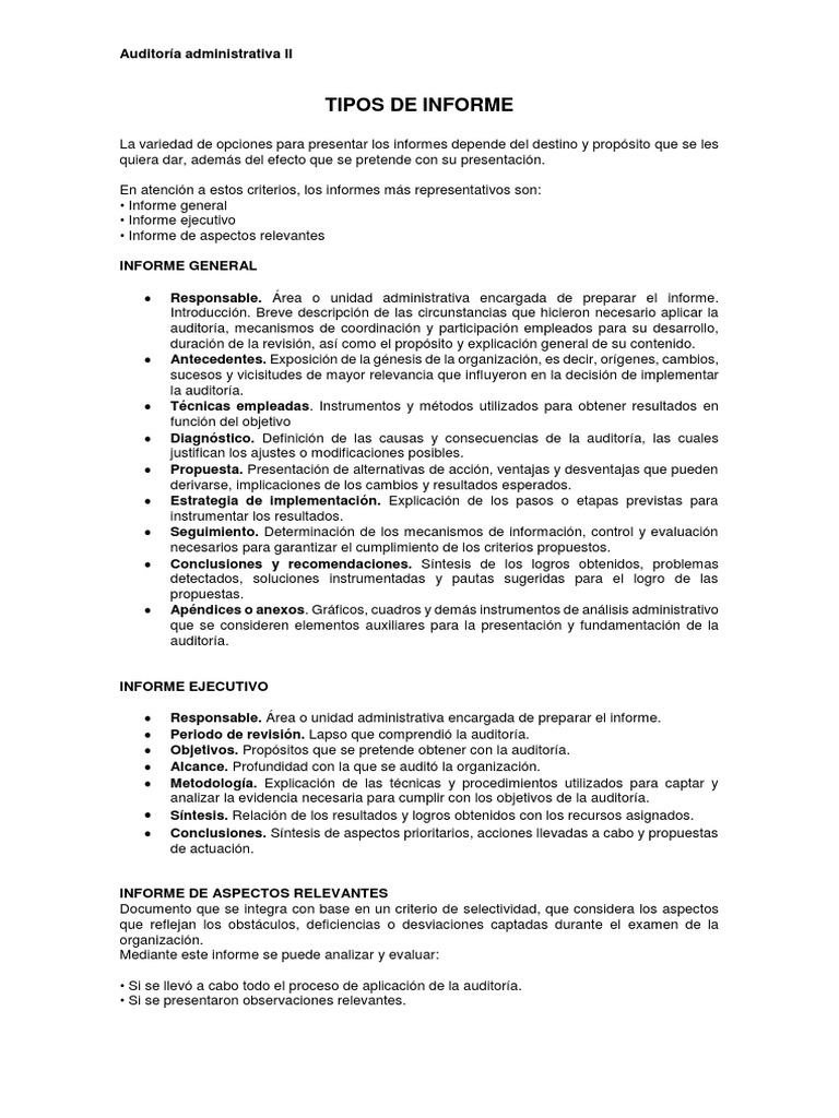 Tipos de Informe | PDF | Auditoría | Toma de decisiones