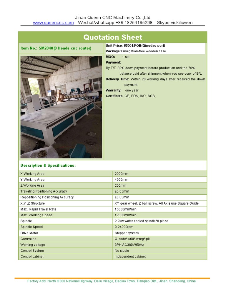 Quotation Sheet: Jinan Queen CNC Machinery Co.,Ltd Wechat/whatsapp:+86 ...
