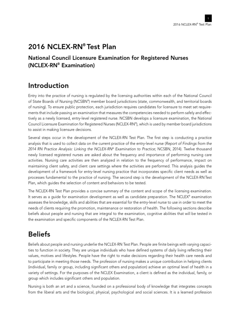RN NCLEX Test Plan | PDF | National Council Licensure Examination | Nursing