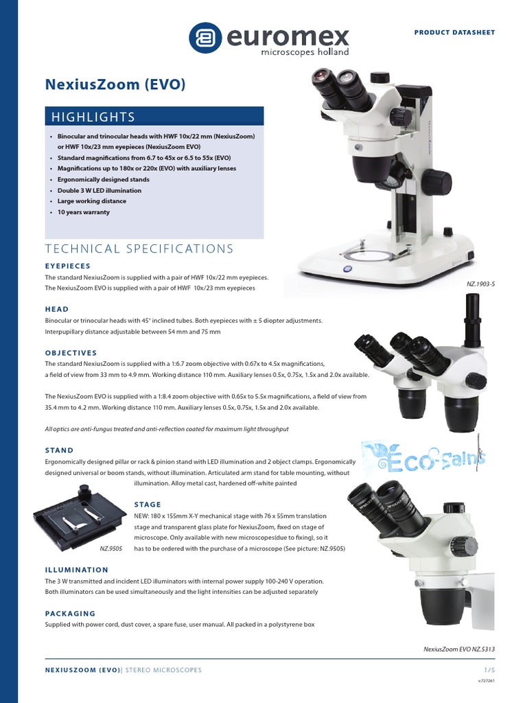 NexiusZoom EVO Stereo Microscopes | PDF | Zoom Lens | Video