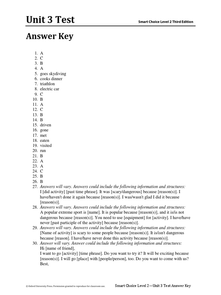 SC3e L2 Test U03 AnswerKey | PDF | Syntax