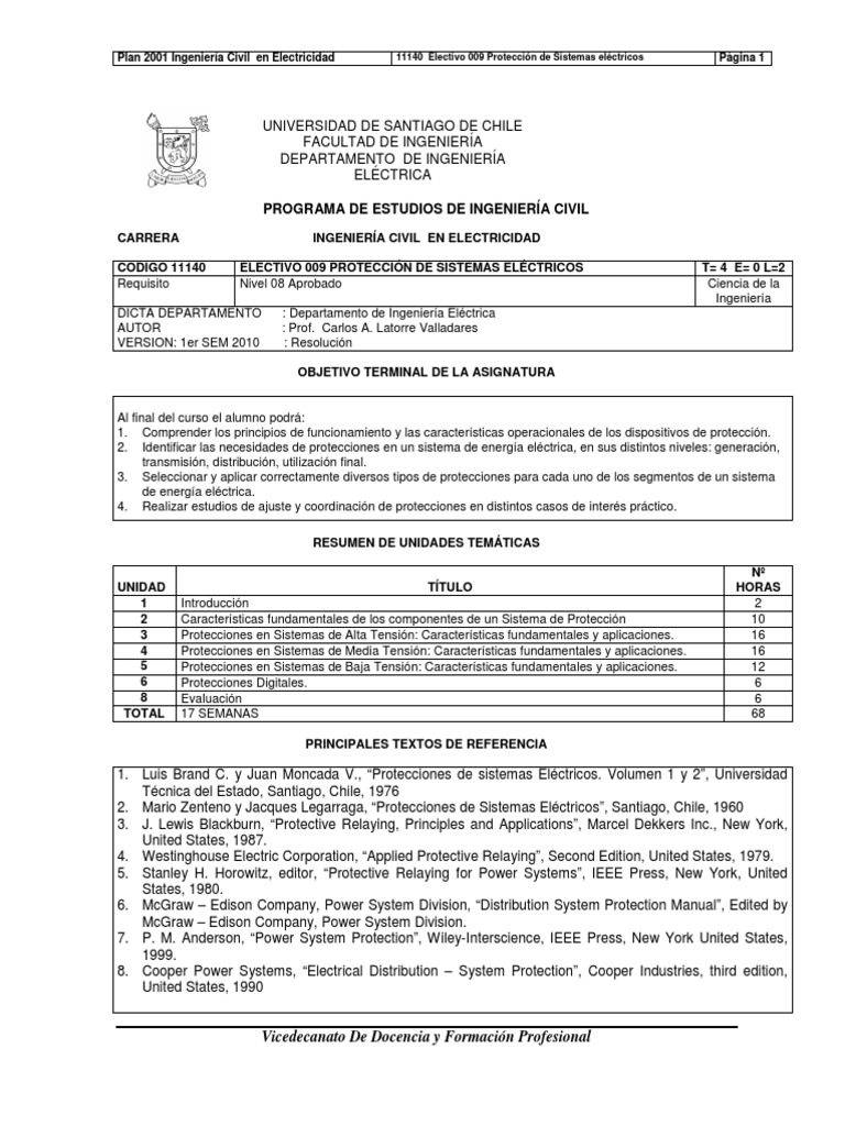 Programa Curso Protecc Ing Civil (V2010 Actualizado 2017) | PDF | Transformador | Fusible ...