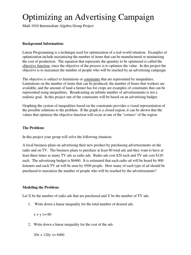 Math 1010 Optimization Project | PDF | Mathematical Optimization ...