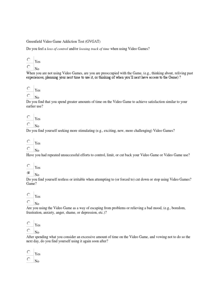 Greenfield Video Game Addiction Test | PDF | Video Games | Psychotherapy