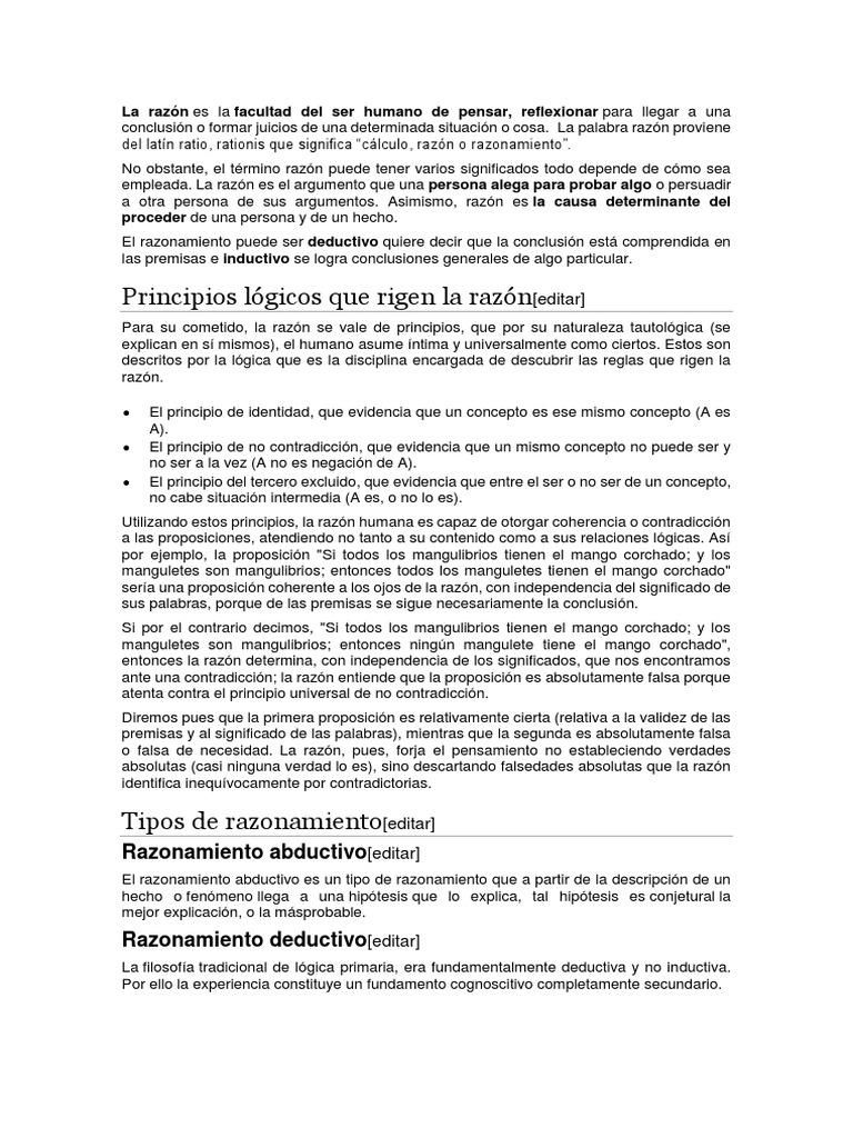 Significado y tipos de razón | PDF | Razón | Epistemología